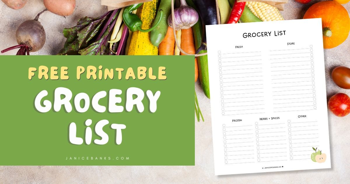 Grocery List Free Printable - Janice Banks